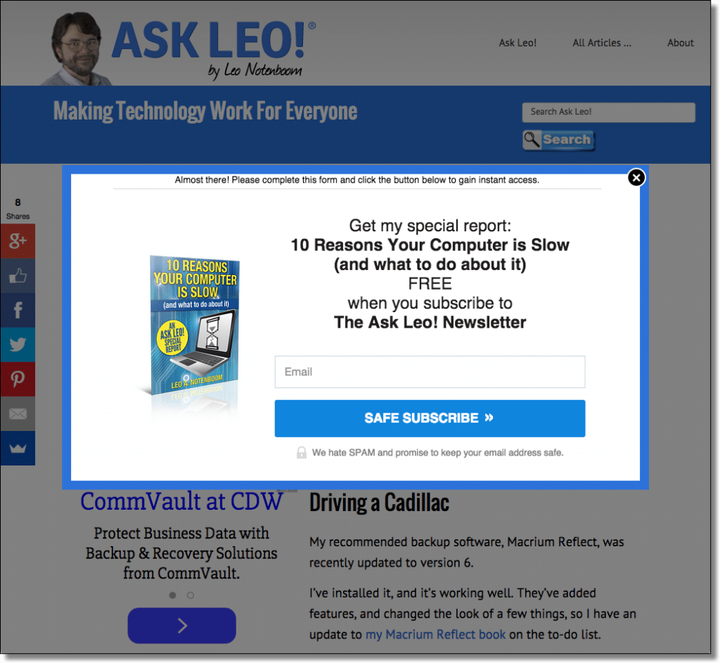 Why do I keep getting a newsletter subscribe pop-up on your site? - Confident Computing - by Ask ...